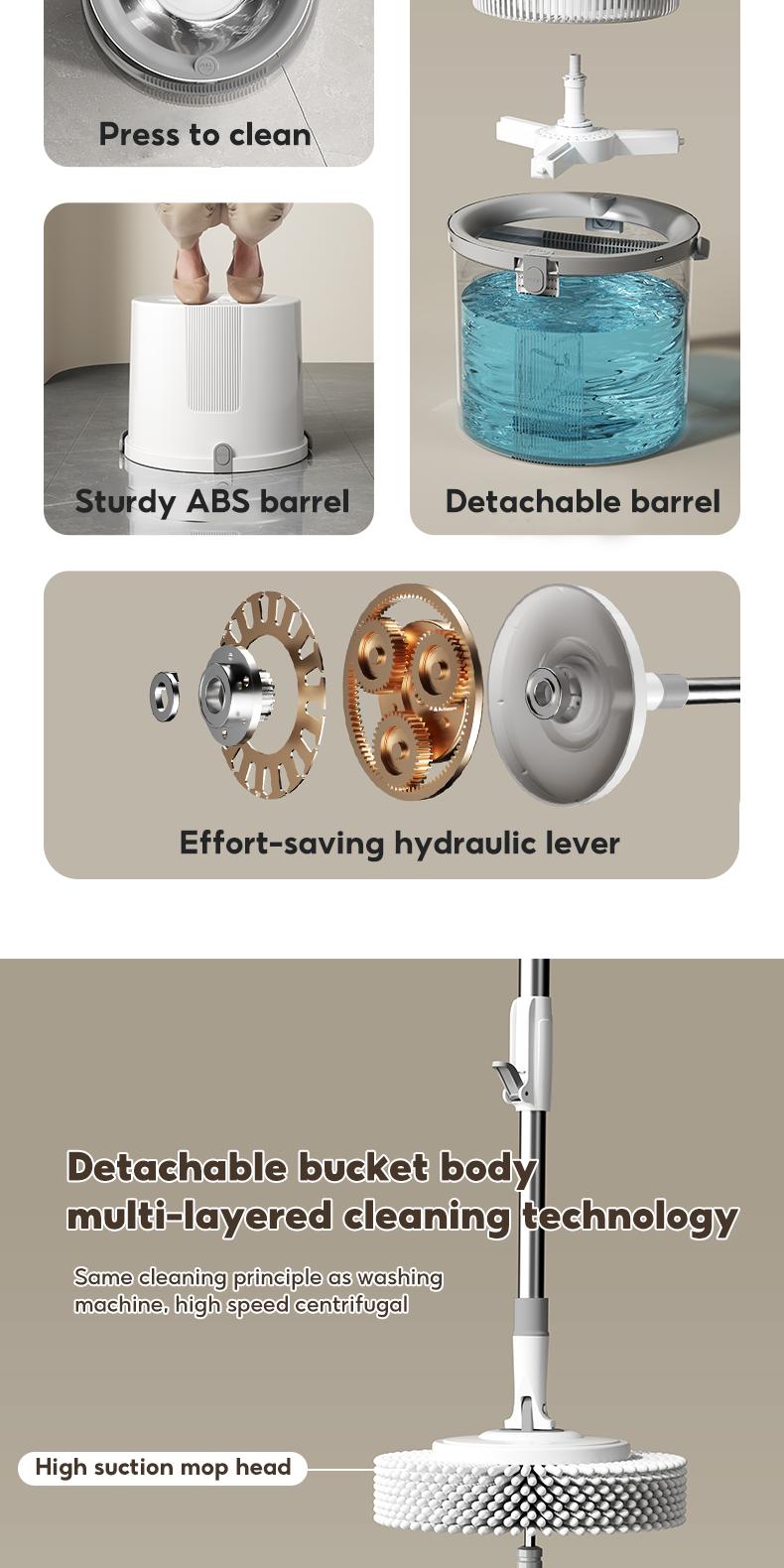 LOOLALA Household One Mop Clean Mop Bucket Rotating Mop Cloth Hand-Free ...