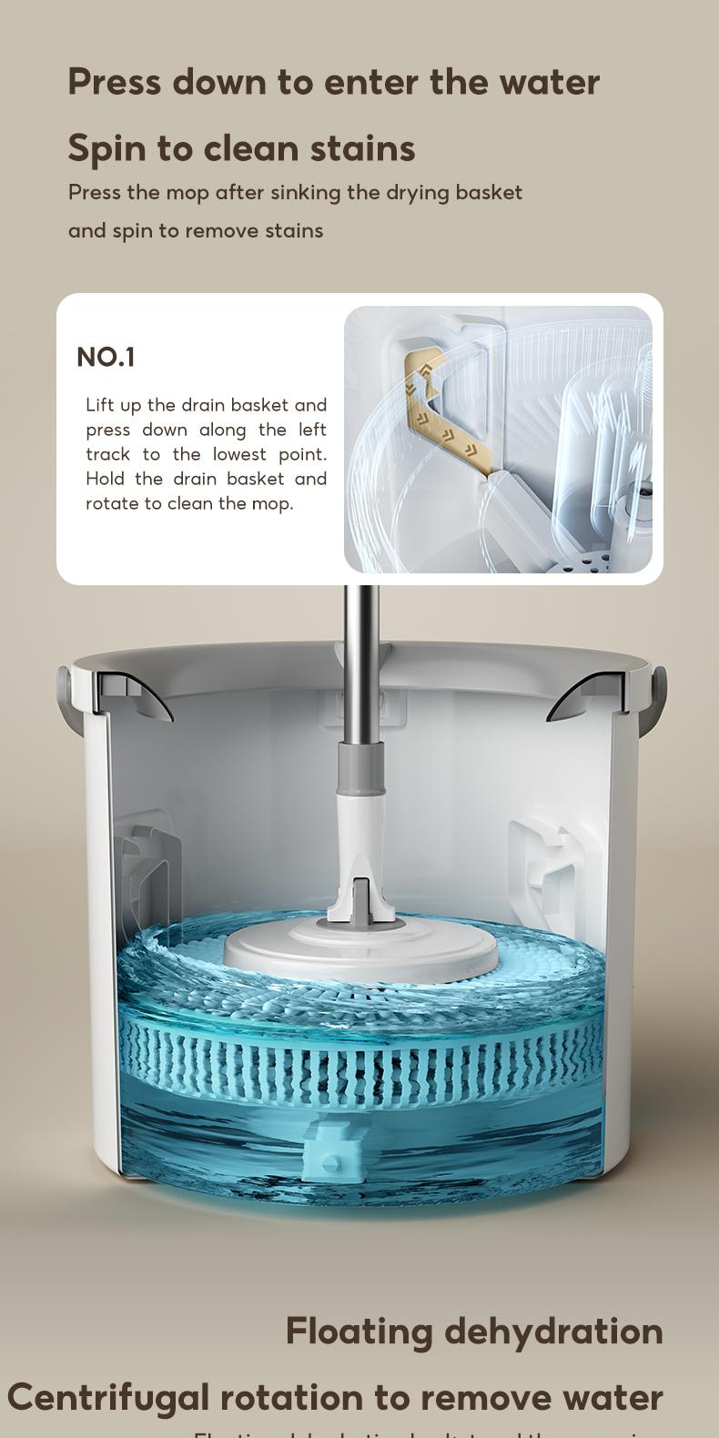 LOOLALA Household One Mop Clean Mop Bucket Rotating Mop Cloth Hand-Free ...