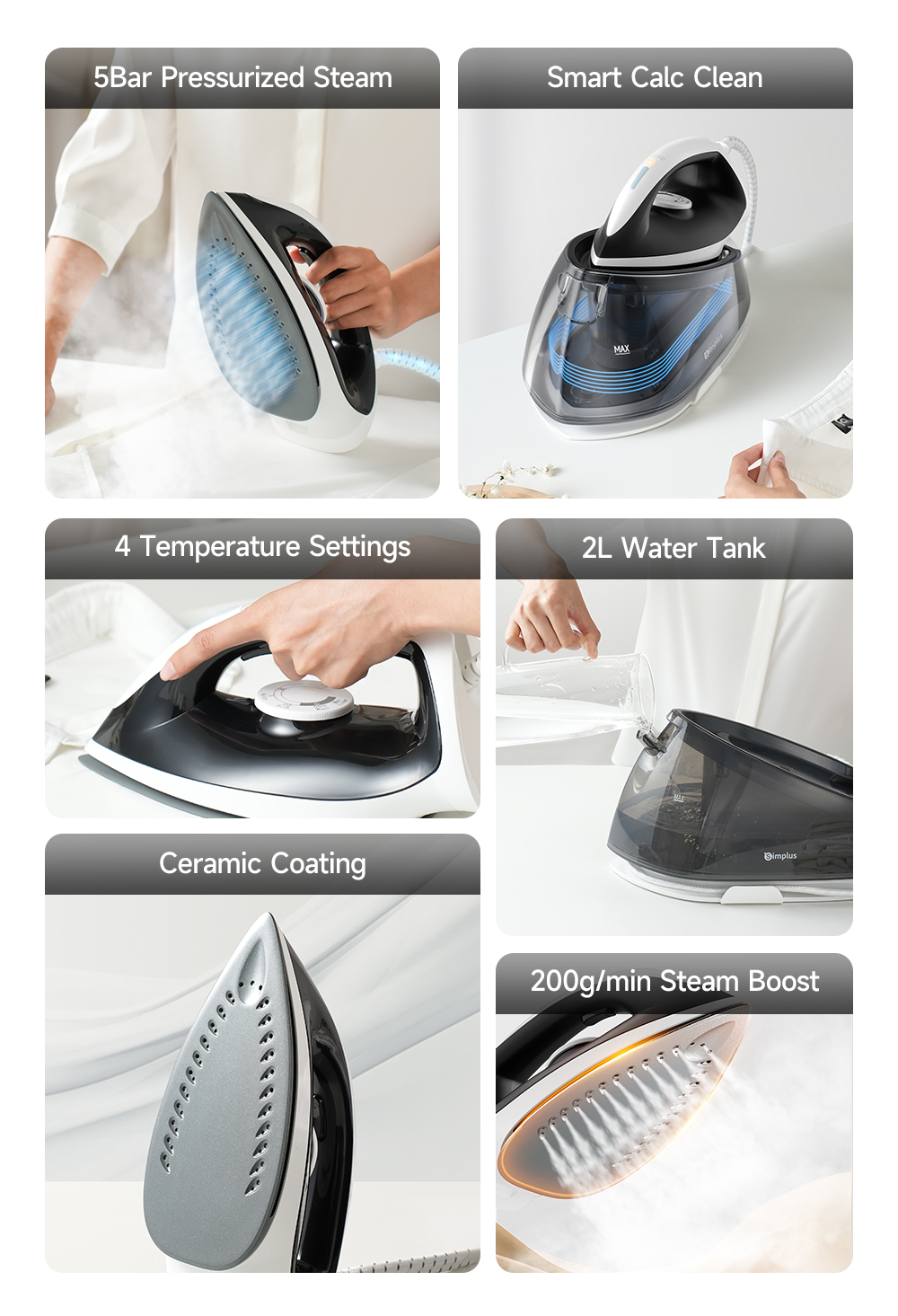 Simplus Steam Iron丨2000W丨200g/min Steam Boost丨Intelligent Pressurized丨 ...