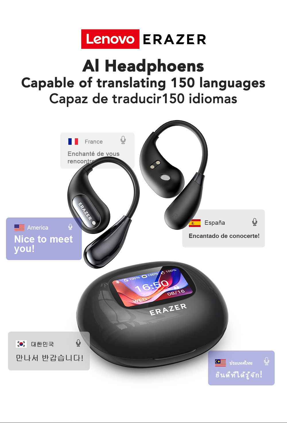 Lenovo XP7 Al Translation Earphones Wireless Bluetooth 5.4 Earbuds With ...