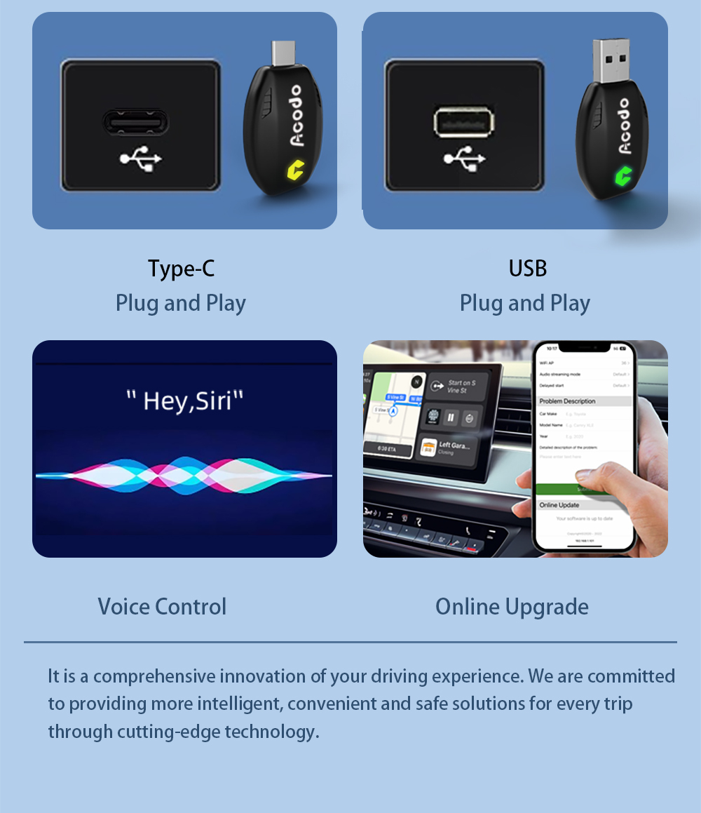 XUDA 2in1 CarPlay Android Auto Mini Box Wired To Wireless Type-C USB ...