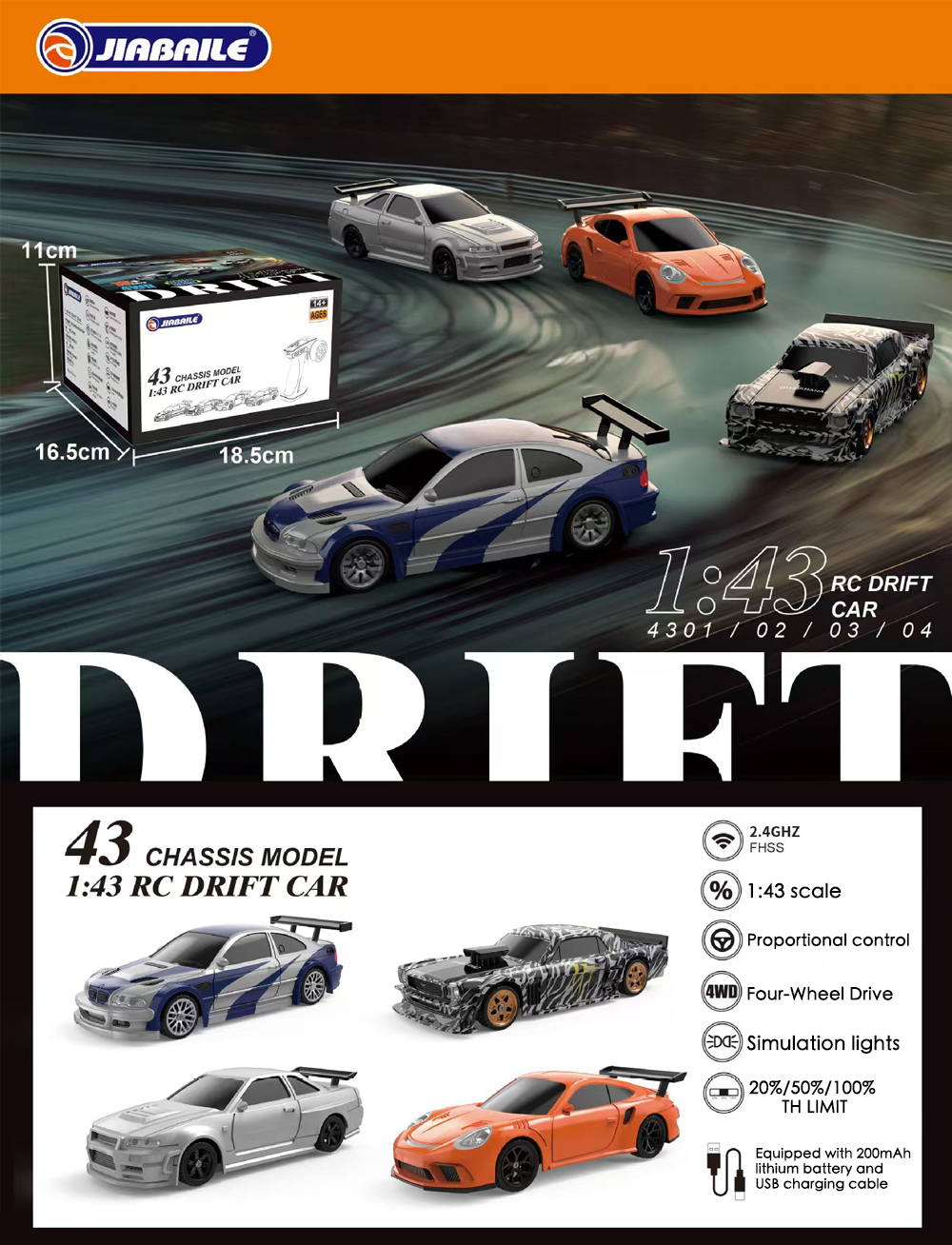 1/43 2.4G Mini RC Drift Car 4WD Full Proportional Throttle Remote ...