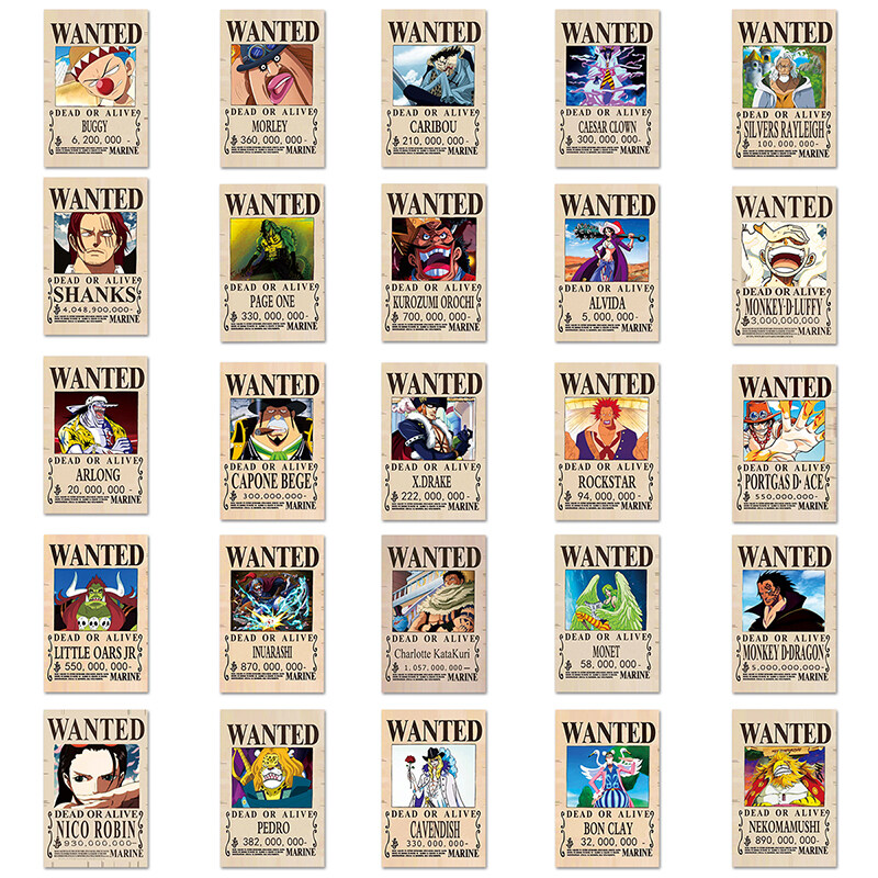 100pcs Anime One Piece Wanted Posters Stickers Luffy Zoro Cartoon ...
