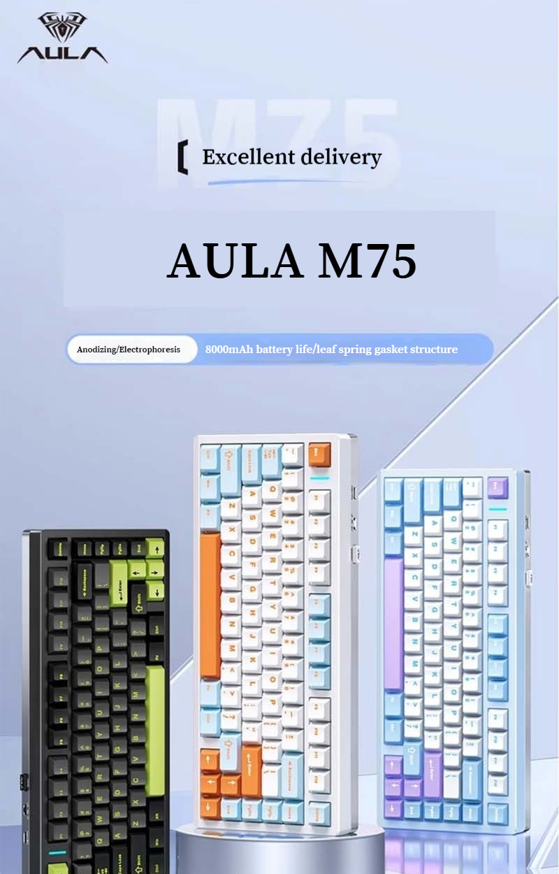 AULA m75 Mechanical keyboard Aluminum Turk Turk custom three mode ...