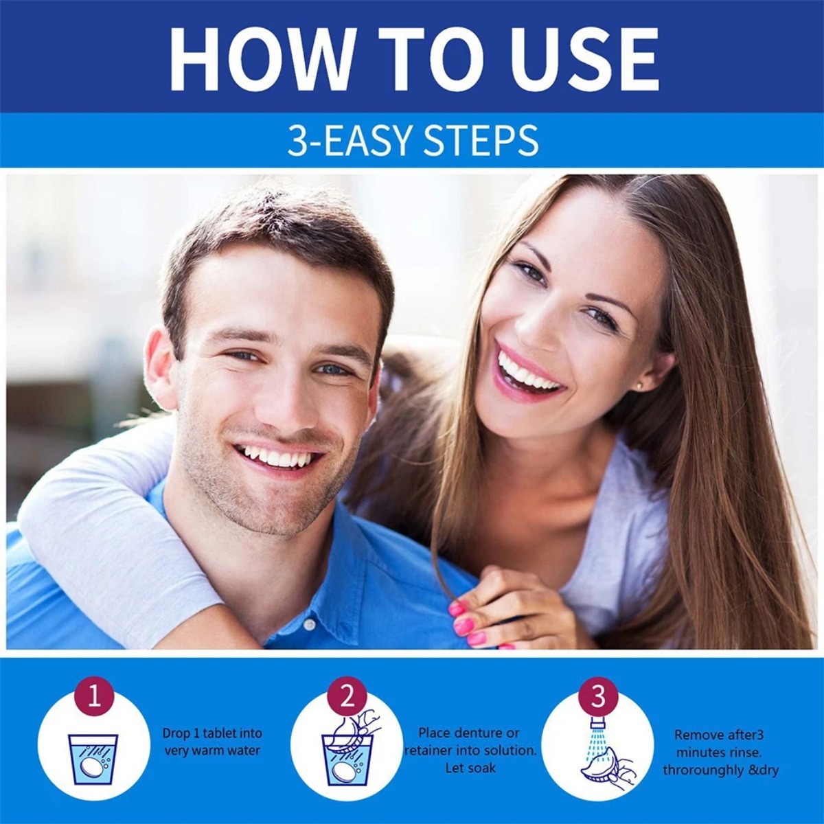 Denture Cleaning Tablets 100 Count - Remove Stains Odors Tartar for ...