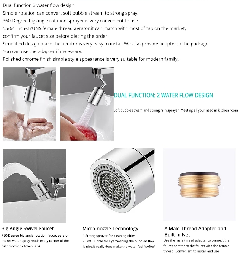 Universal Plastic Splash Filter Faucet Spray Head 720 Degree Water ...