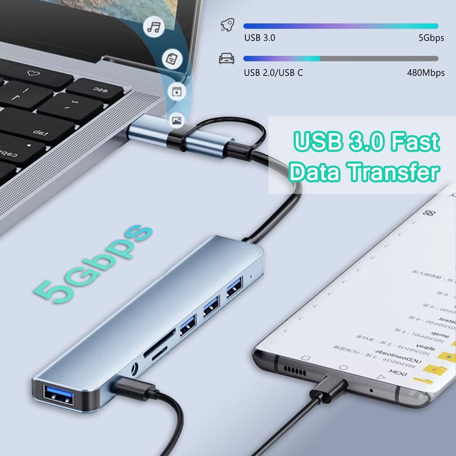 2in1 Usb3.0 Type C Hub 8 Ports Expansion Dock Sd Tf Card Reader 3.5mm ...