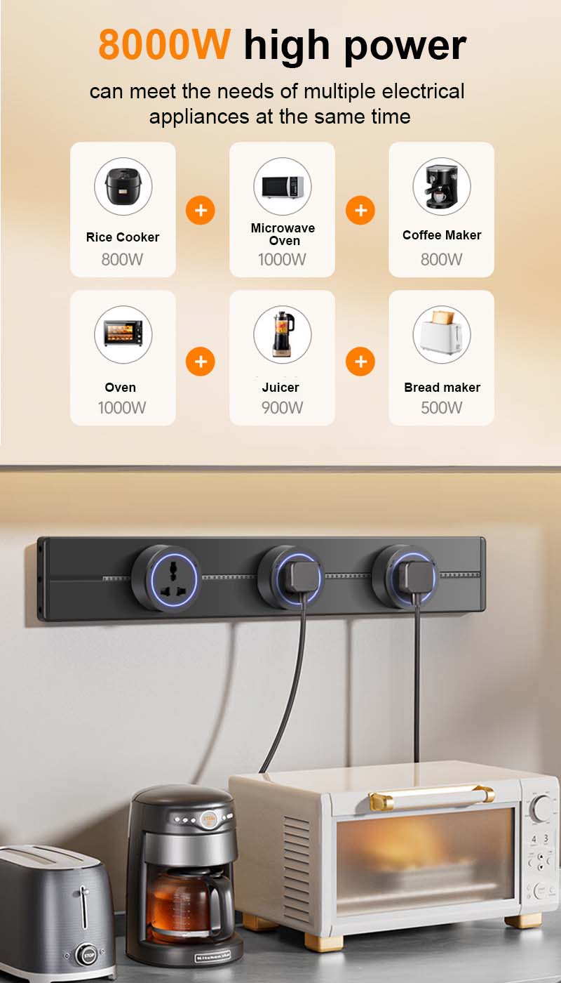 Waterproof Track Power Socket Home Kitchen Appliances Surface Mounted ...