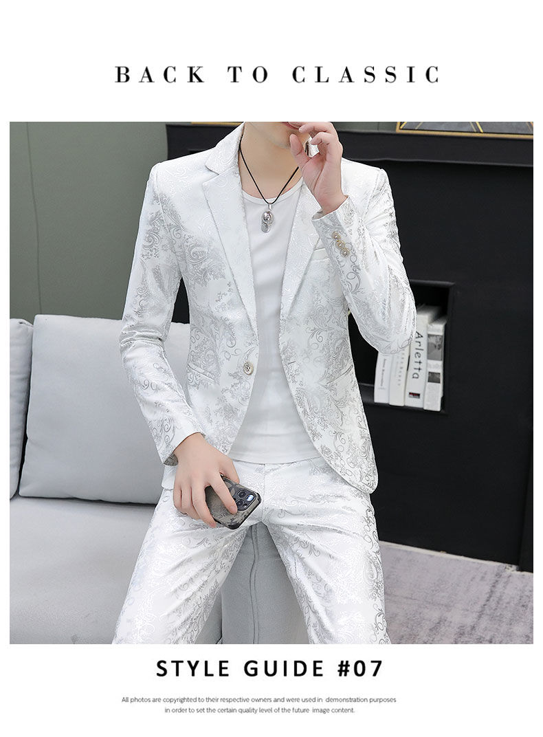 Men's Suit Set Shiny Gold and Silver 2-piece Set Korean Fashion Host ...