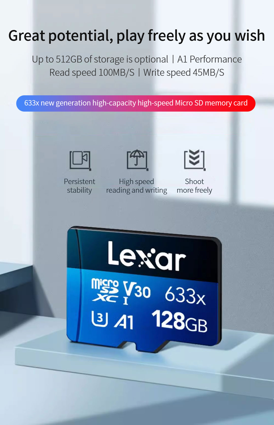 Lexar 633x Micro SD Card Up To 100MB/s High Transfer Speed For Cameras ...