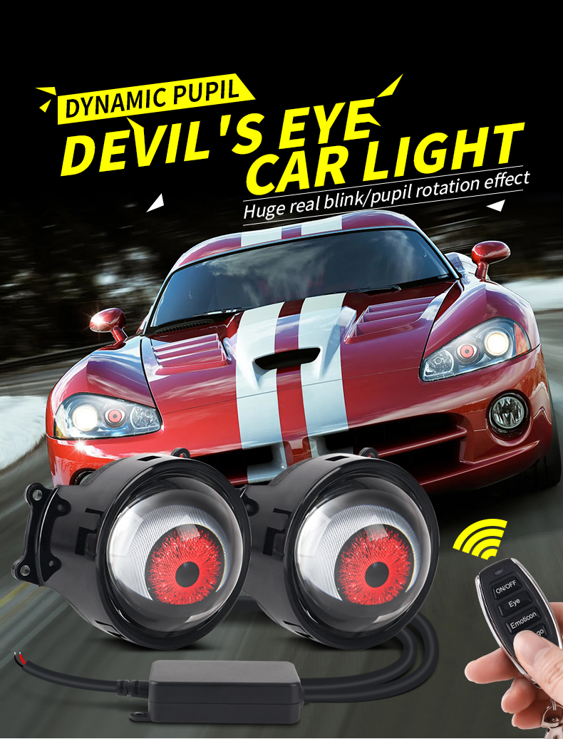 12V Remote Control 3D Eyes Dynamic Devil Eyes LED Car Lights 3 Inch ...