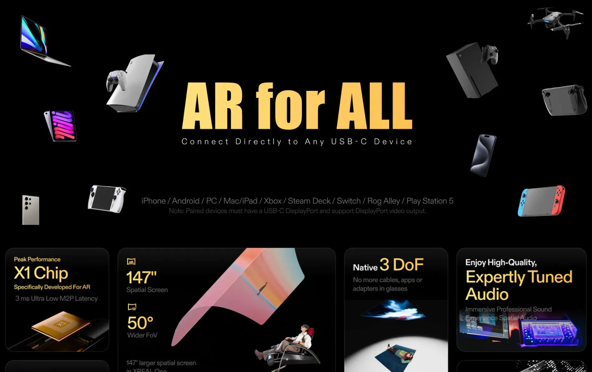 Xreal One AR Smart Glasses 3840X1080 Native 3DoF X1 Chip FOV Ultra ...