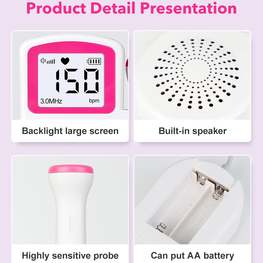 3MHz Fetal Doppler with LCD Display, Home Baby Heartbeat Tracker ...