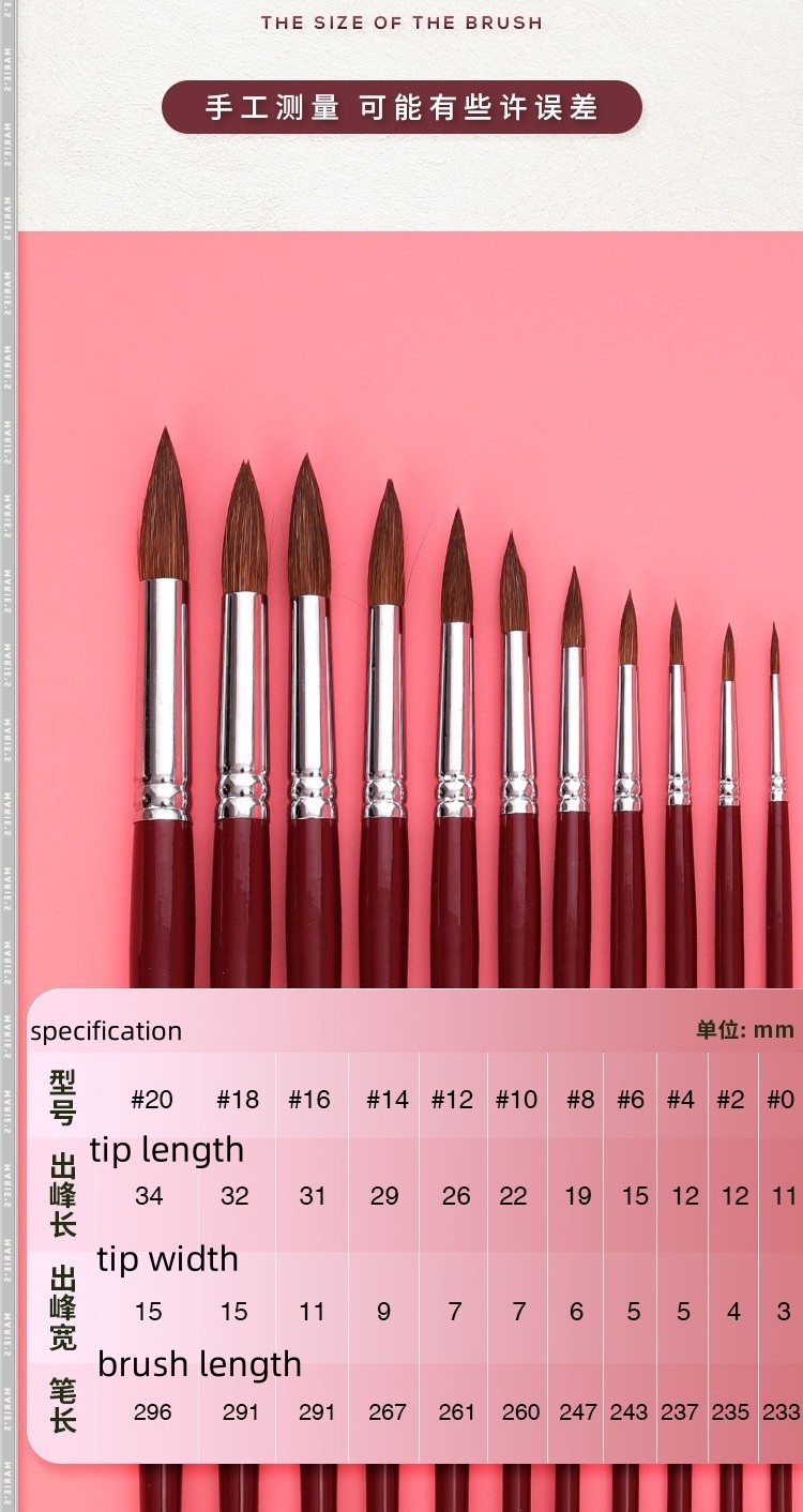 Marie's round sharp tip mixed horse hair brush/11 specifications ...