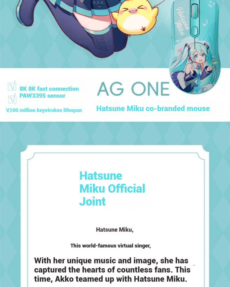 AKKO AG ONE Hatsune Miku IP co-branded Gaming Mouse three-mode Wireless ...