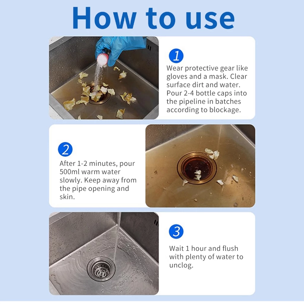 500g Powerful Sink Cleaner Drainage Clog Remover Toilet Kitchen Pipe ...