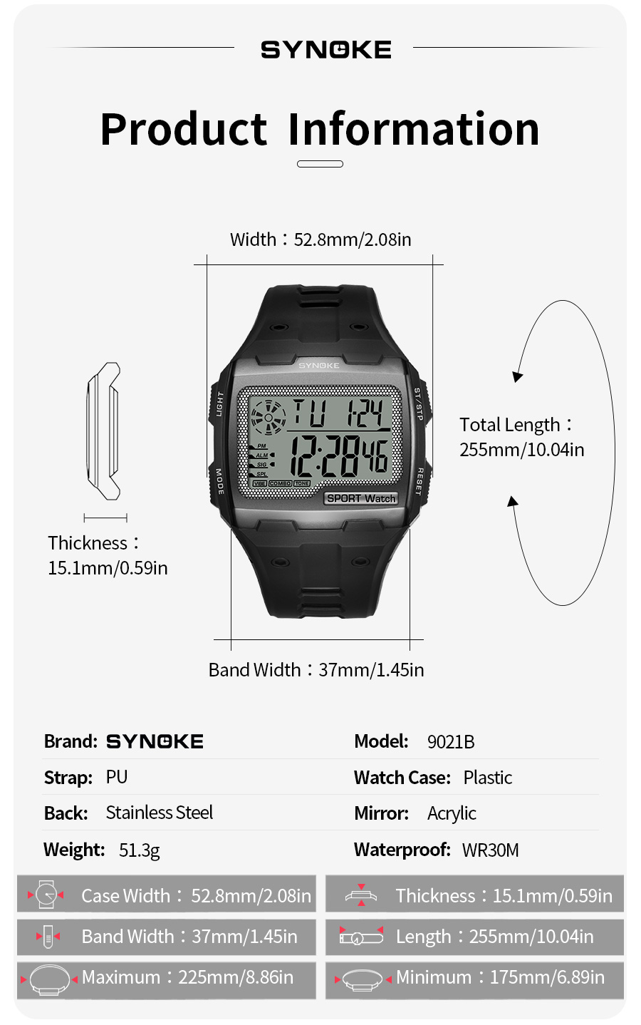 SYNOKE Mens Watches Fashion Outdoor Waterproof Sports Digital Watch ...