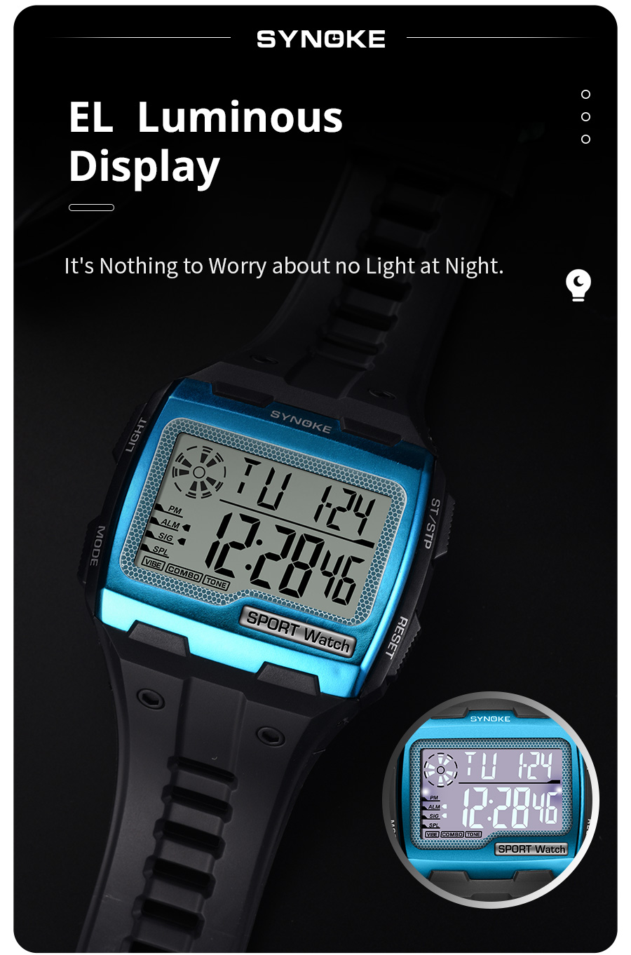 SYNOKE Mens Watches Fashion Outdoor Waterproof Sports Digital Watch ...