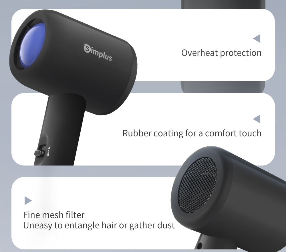 Simplus Ionic Hair Dryer丨Round Air Outlet丨12m/S Fast Dry 丨1000W Power 丨 ...