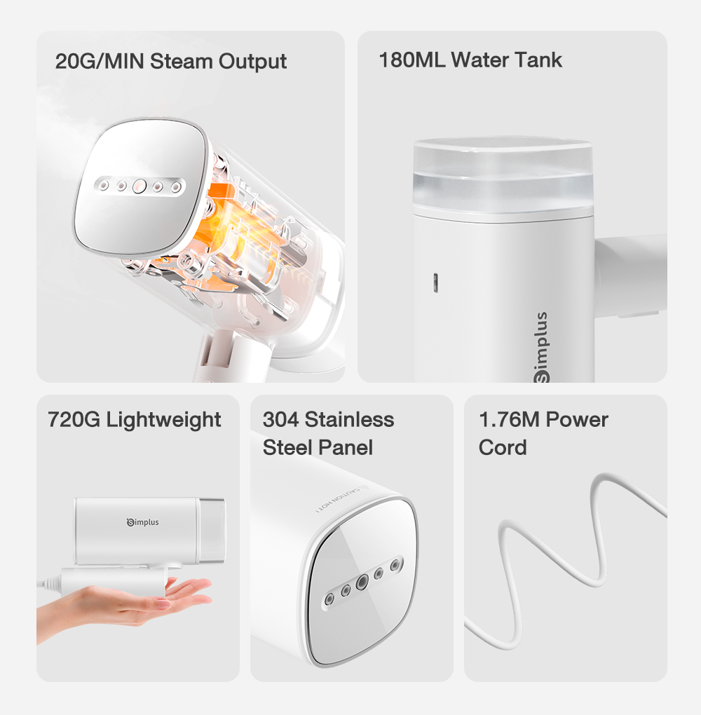 Simplus Handheld Garment Steamer丨1200W High Power丨180ml Water Tank丨Foldable Portable GTJH020 ...
