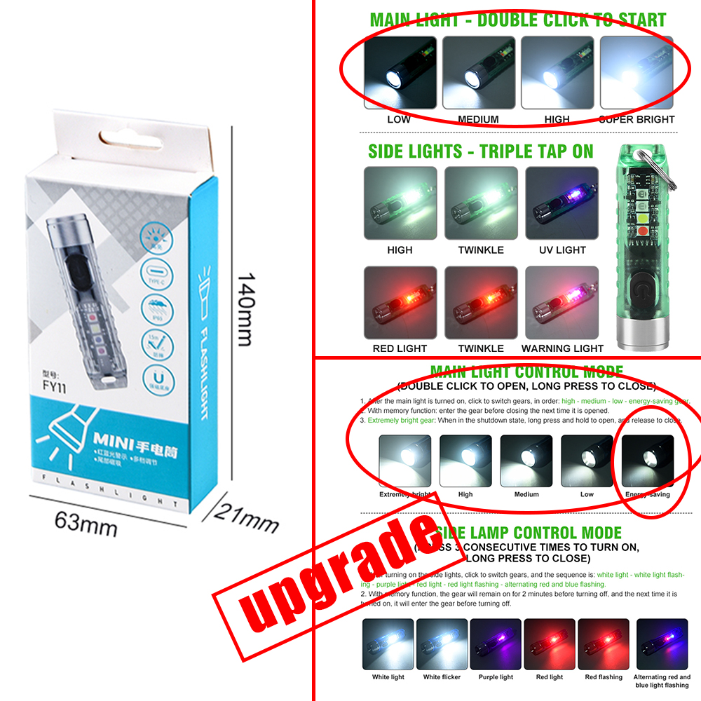S11 FY11 Mini LED Flashlight Rechargeable Keychain Flashlights Portable ...