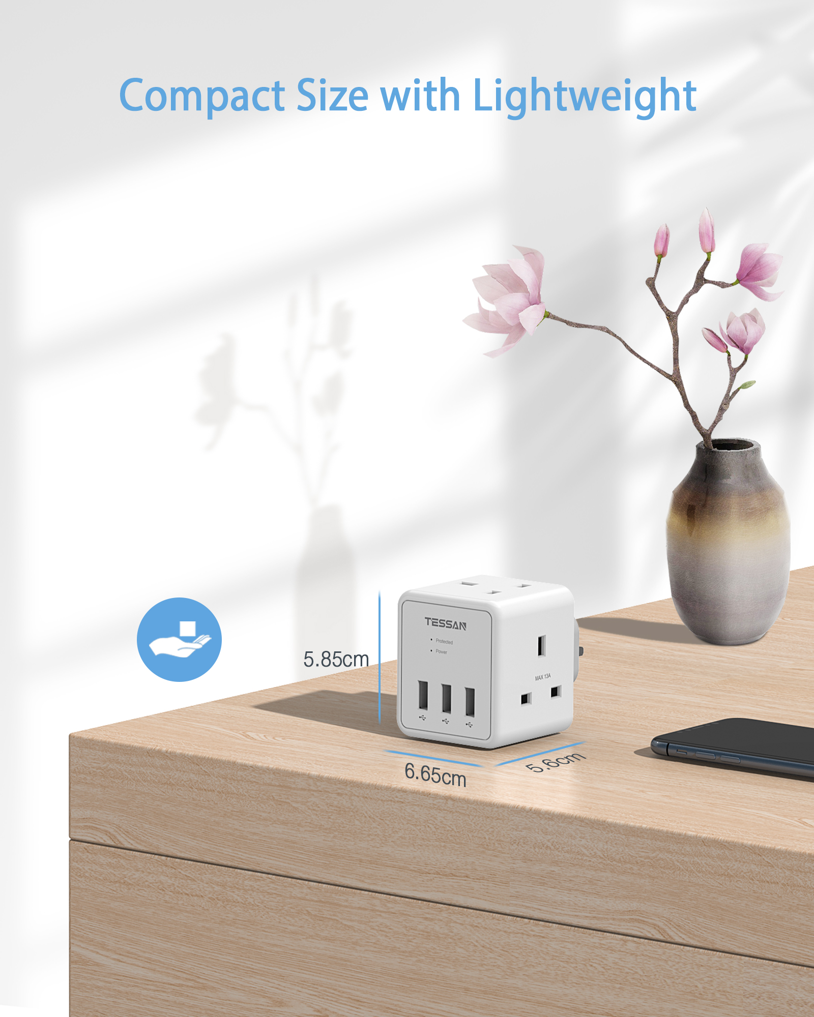 TESSAN Extension Multi Plug with USB+Type C, Plug Adapter Extension ...