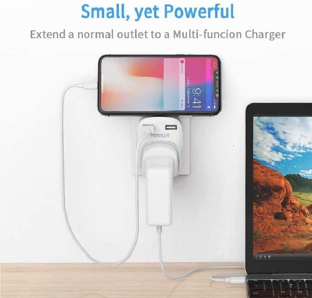 TESSAN Extension Multi Plug with USB+Type C, Plug Adapter Extension ...