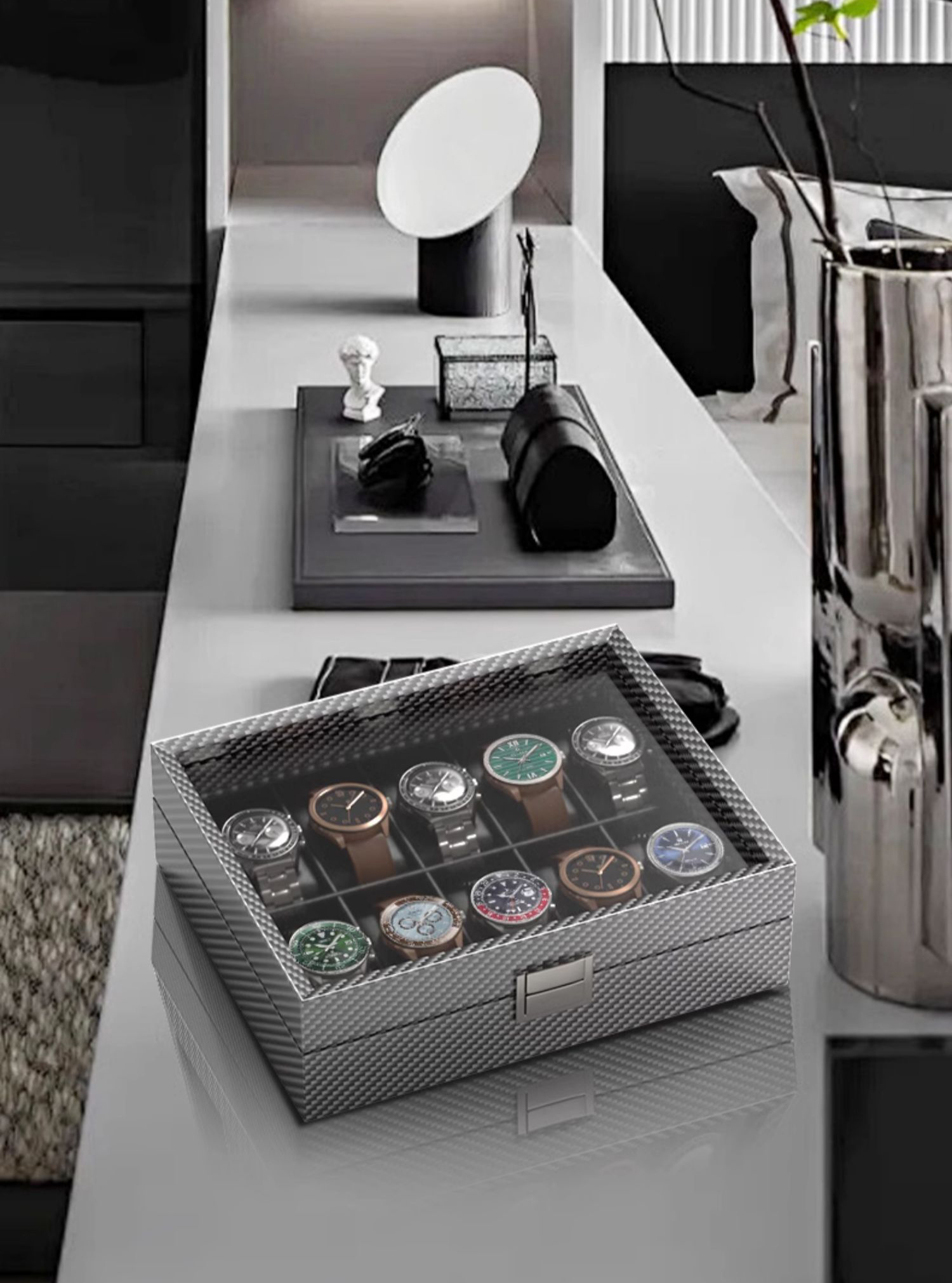 MELANCY luxury brand spot 6/10/12 slot watch box custom carbon fiber ...