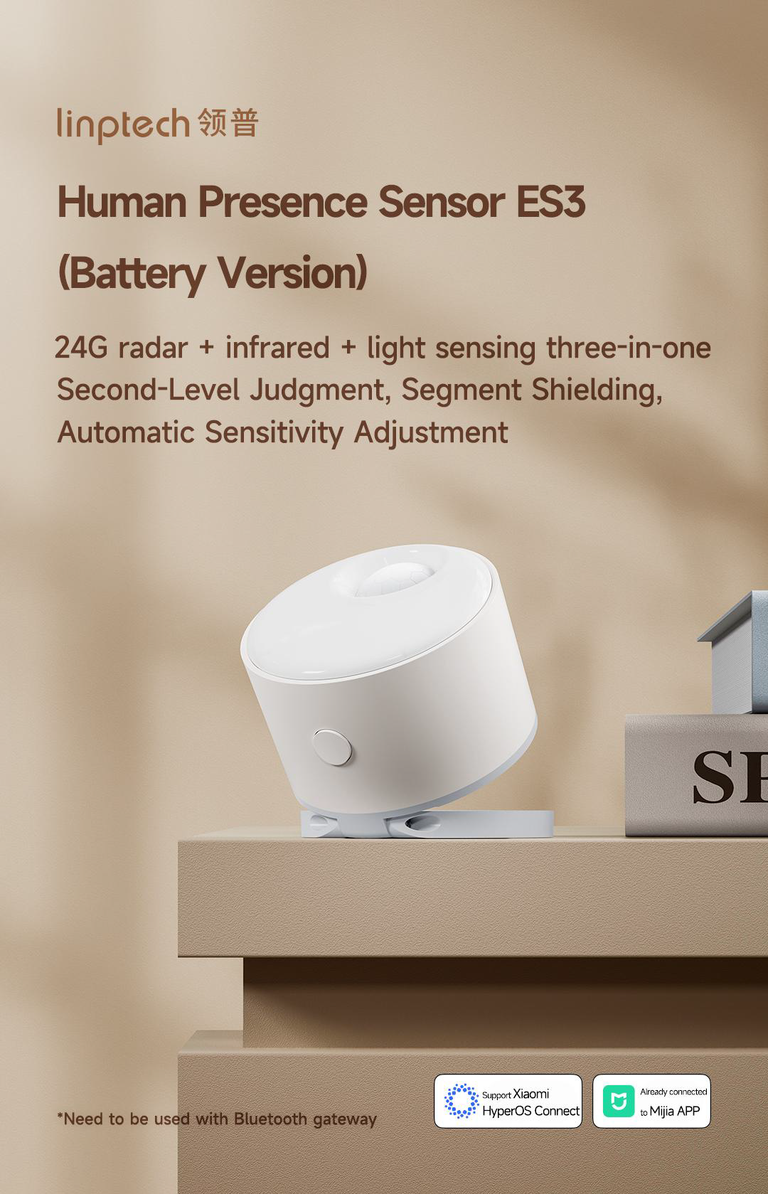 Linptech ES3 Human Presence Sensor 24G Radar+Infrared+Light Sensing ...