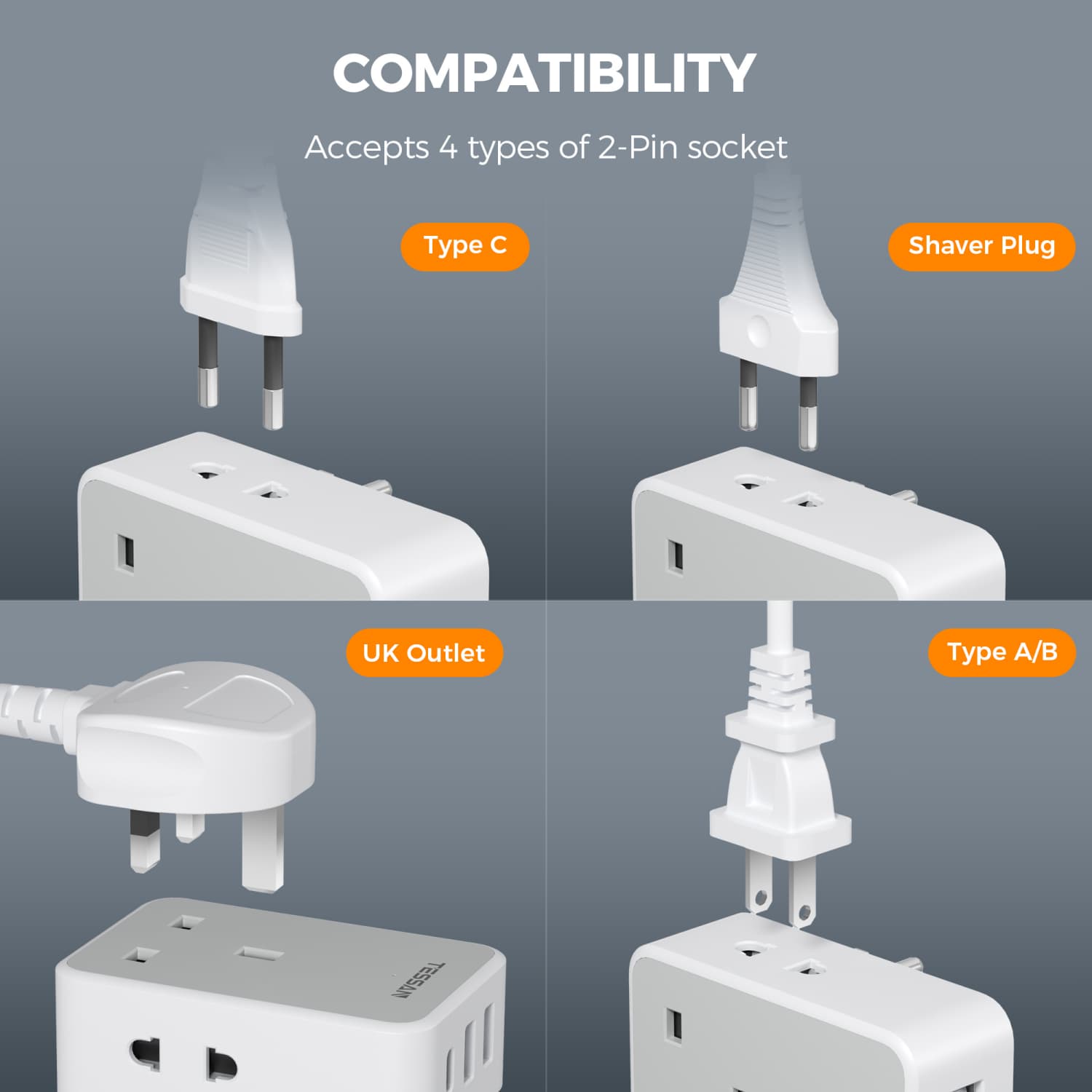 TESSAN SG to Korea Travel Adapter with USB+Type C,Indonesia Plug ...