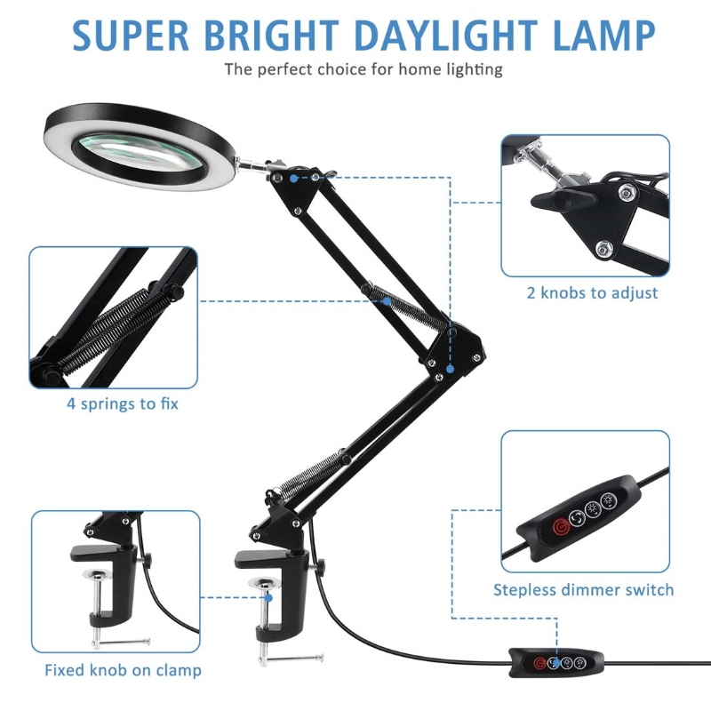 10X LED Magnifying Glass With Light Adjustable Swivel Arm Reading Lamp ...