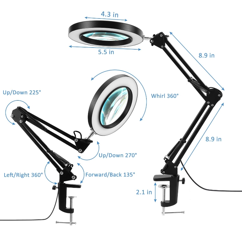10X LED Magnifying Glass With Light Adjustable Swivel Arm Reading Lamp ...