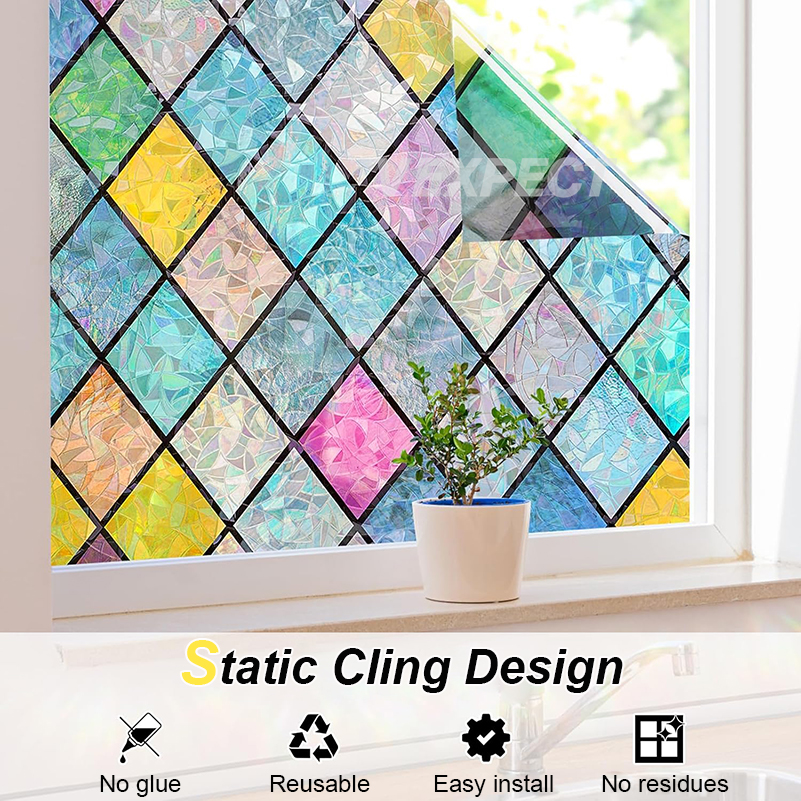 Stained Glass Window Sticker Film, Colorful Lattice Window Tint ...