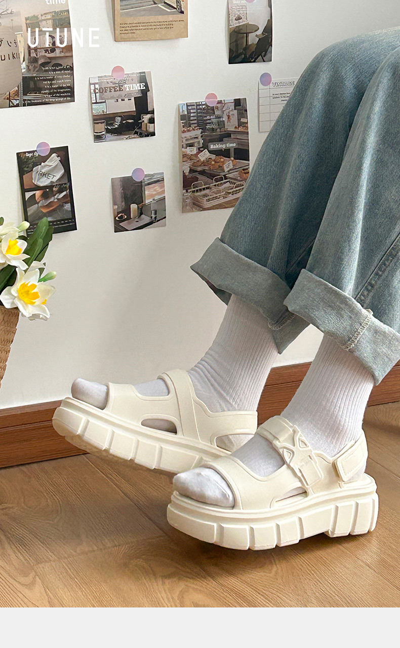 【New Arrival】UTUNE Womens Sandals Two Strip Sandal Casual Soft Thick ...