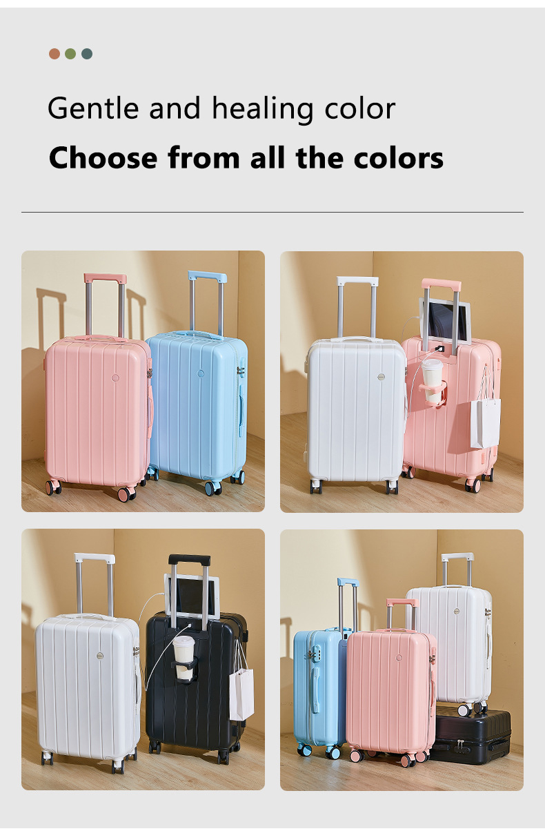 20/24/28 Inch Luggage Bag Suitcase With Foldable Cup Holder USB ...