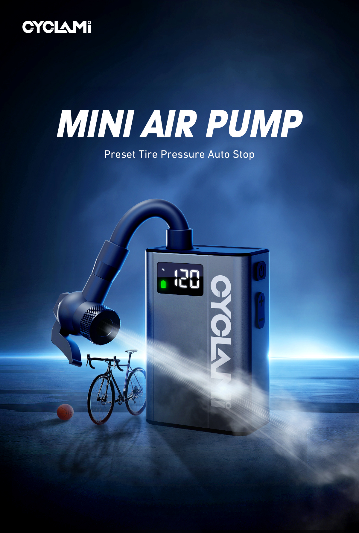 120 PSI Portable Bicycle Electric Pump Tire Inflator Tire Inflator with ...