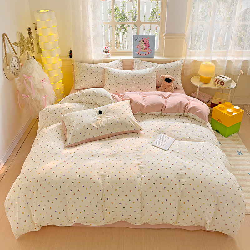 4 IN 1 Knitted Cotton Double Layer Yarn Bed Sheet Set Simple Bowknot ...