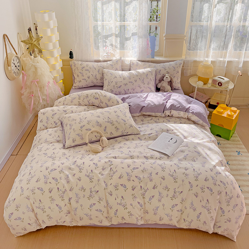 4 IN 1 Knitted Cotton Double Layer Yarn Bed Sheet Set Simple Bowknot ...