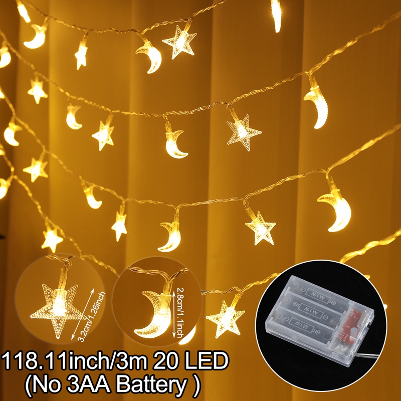【No Battery】Twinkle Moon Star Shaped Ramadan String Lights Hari Raya ...