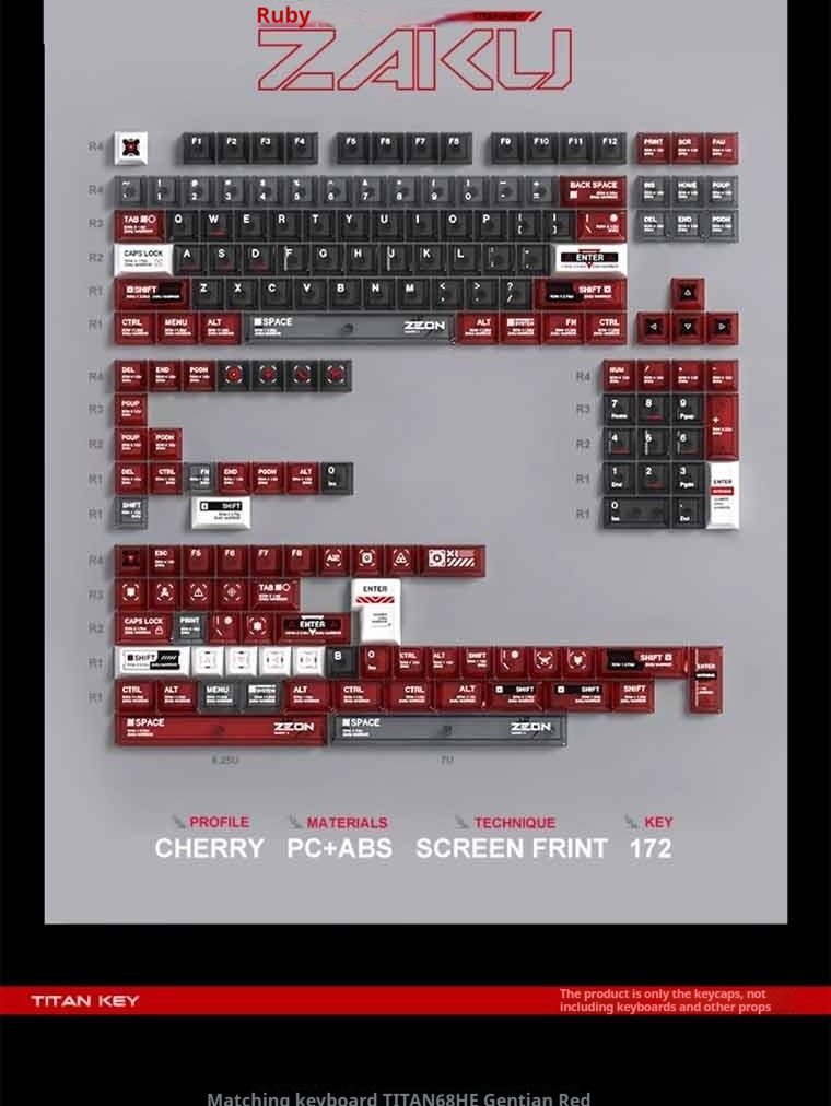 Titan Nation ZAKU Ruby Zhagu Original Factory Height Keycaps 172 Key PC ...