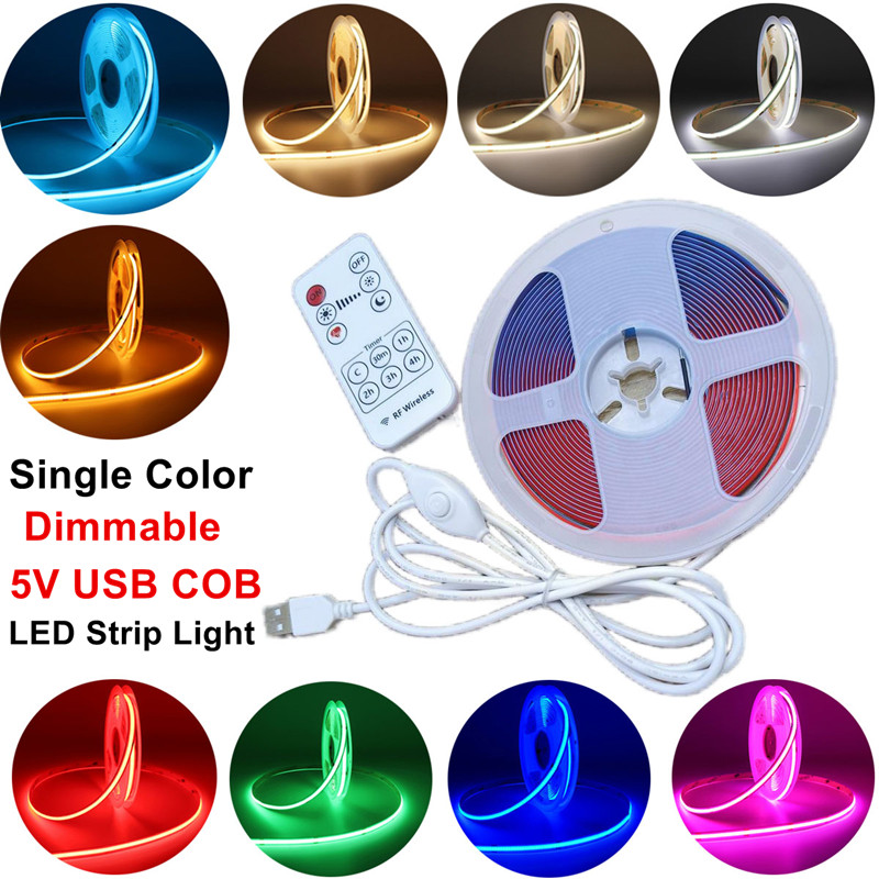 5V USB COB LED Strip Light with Button Switch and Remote Control, easy ...