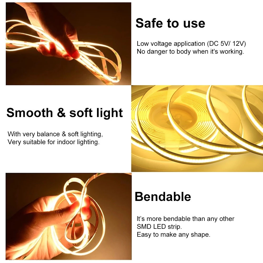 5V USB COB LED Strip Light with Button Switch and Remote Control, easy ...