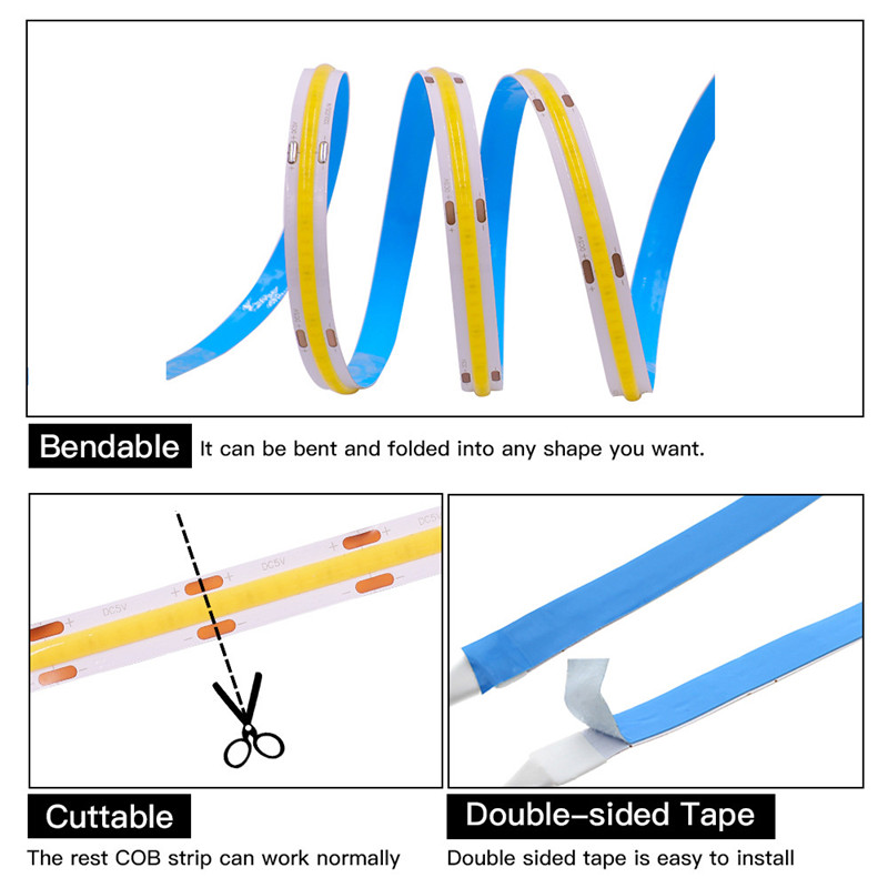 5V USB COB LED Strip Light with Button Switch and Remote Control, easy ...