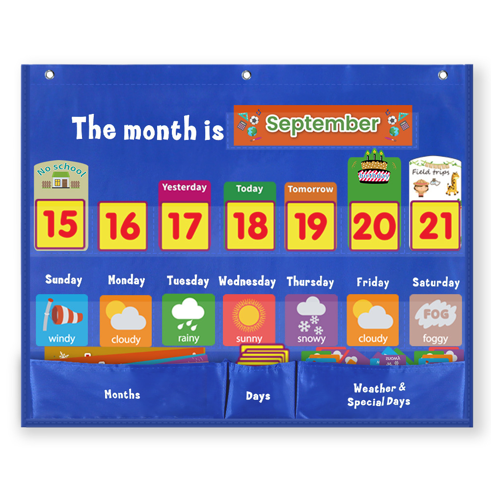 Weekly Calendar with Weather Pocket Chart Elementary for Classroom Home ...