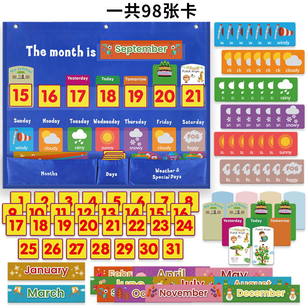 Weekly Calendar with Weather Pocket Chart Elementary for Classroom Home ...