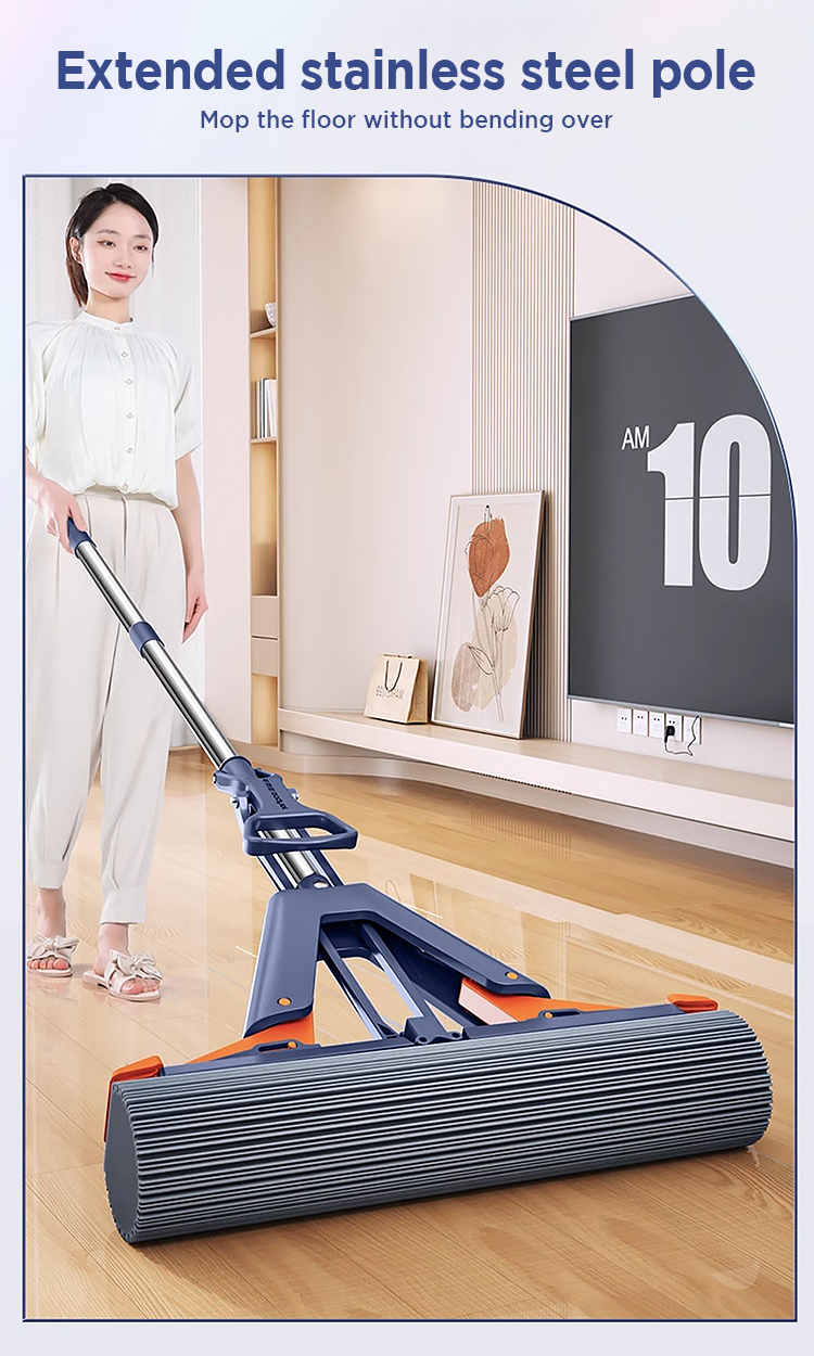 Joybos Self-Wringing Sponge Mop for Floor Cleaning Squeeze with 2 PVA ...