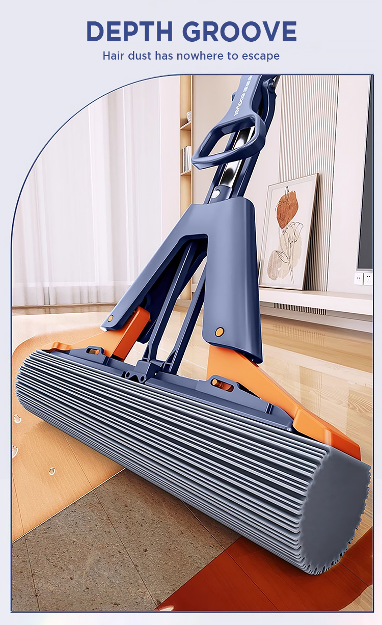 Joybos Self-Wringing Sponge Mop for Floor Cleaning Squeeze with 2 PVA ...
