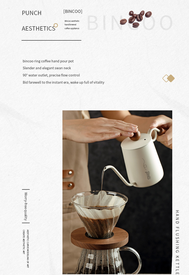 BINCOO Coffee Hand Brewing Pot Stainless Steel Swan Thin Spout Long ...