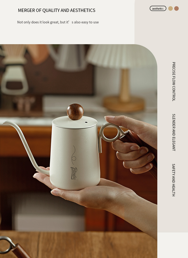 BINCOO Coffee Hand Brewing Pot Stainless Steel Swan Thin Spout Long ...
