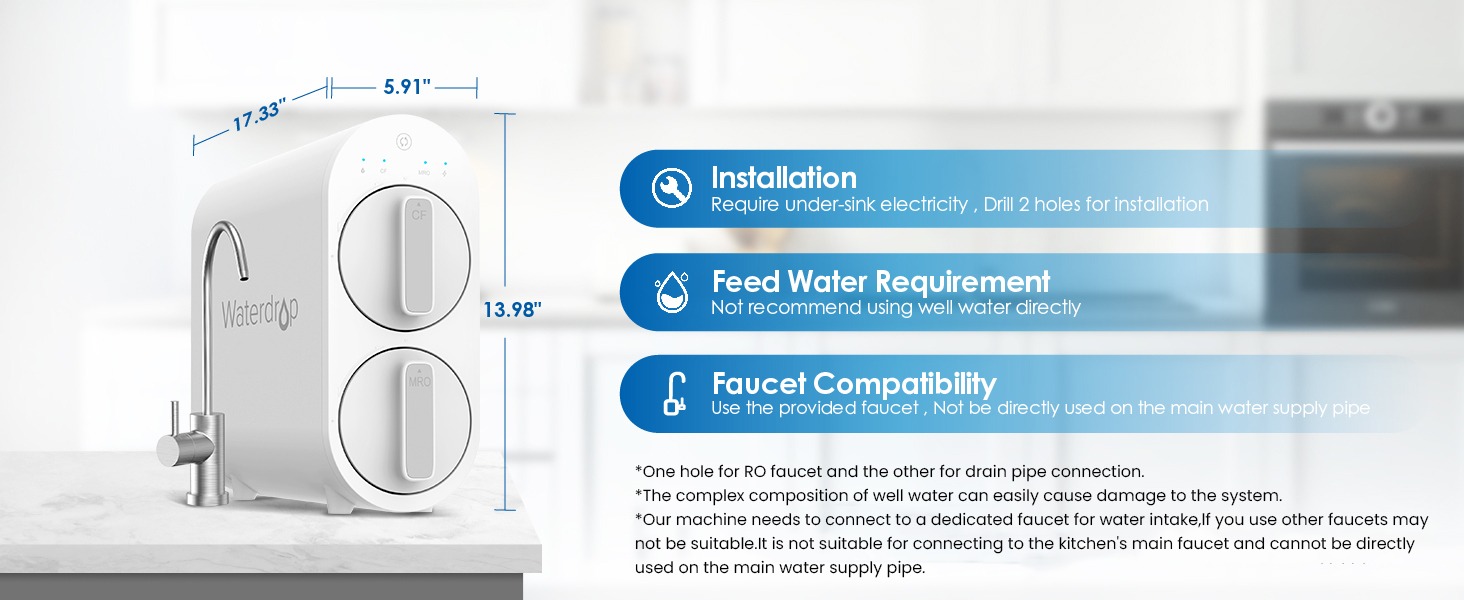 Waterdrop G2 Reverse Osmosis System, 7 Stage Tankless Under Sink Water ...